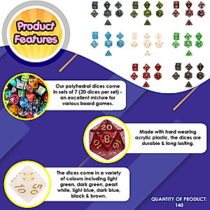 THE TWIDDLERS DND Dice Set - 20x7 (140 pcs) Double-Colors Polyhedral Dice Set for Dungeons and Dragons D&D RPG MTG Role Playing Table Games/Board Games - D4 D6 D8 D10 D12 D20 dice, Pouch Bag Included