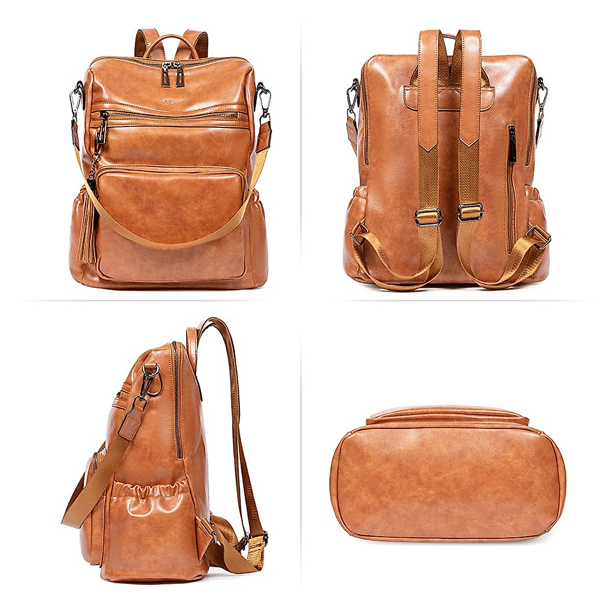 CLUCI Backpack Purse for Women Fashion Crossbody Bags Purses for Women, Leather Messenger Tassel Bag, Medium Travel Handbags Multiple Pockets, Fall Vintage Shoulder Bags Brown