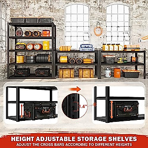 REIBII 48" Wide Garage Shelving Heavy Duty 72"H Garage Storage Shelves 2750LBS Heavy Duty Shelving Adjustable 5 Tier Metal Shelving for Garage Storage Shelving Industrial Shelving Storage Rack, Black