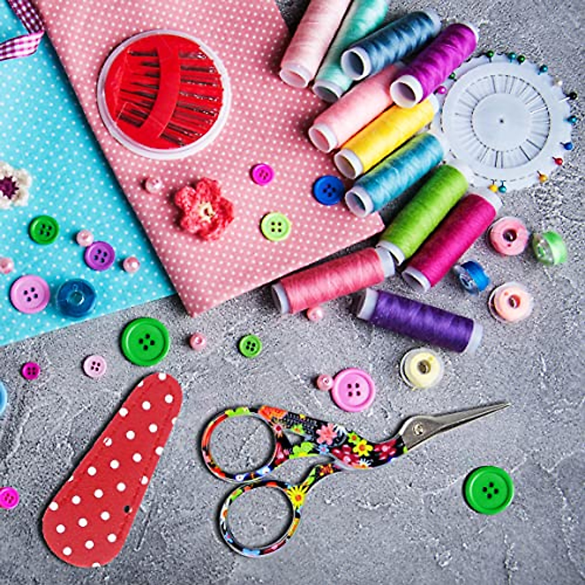 Hisuper Embroidery Scissors with Leather Scissors Cover Stainless Steel Sharp Stork Crane Scissors for Sewing Crafting Art Work Threading Needlework and DIY Tools Dressmaker Small Shears