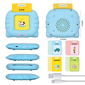 Talking Flash Cards Learning Toys for 2 3 4 5 Year Old Kids Toddler Flash Cards, Educational Toddlers Toys Reading Machine with 224 Words, Preschool Montessori Toys and Birthday Gift for Kids (Blue)