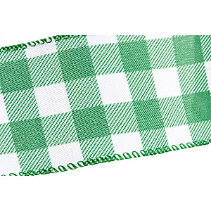 ATRBB Green and White Buffalo Plaid Ribbon Wired Edge Gingham Ribbon for St Patrick's Day Decoration and Bows Craft,10 Yards by 2.5 Inches