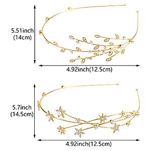 Aswewamt 2 Pcs Gold Rhinestone Alloy Five-pointed Star Headbands Bridal Hair Hoop Decorative Headpiece Wedding Hair Accessories Ornaments for Elegant Women Girls