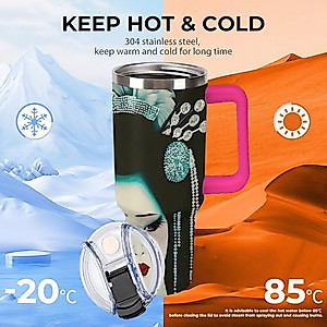 Japanese Geisha Insulated Tumbler with Lid And Straw Stainless Steel Travel Coffee Mug 40oz Light Rose Red-style