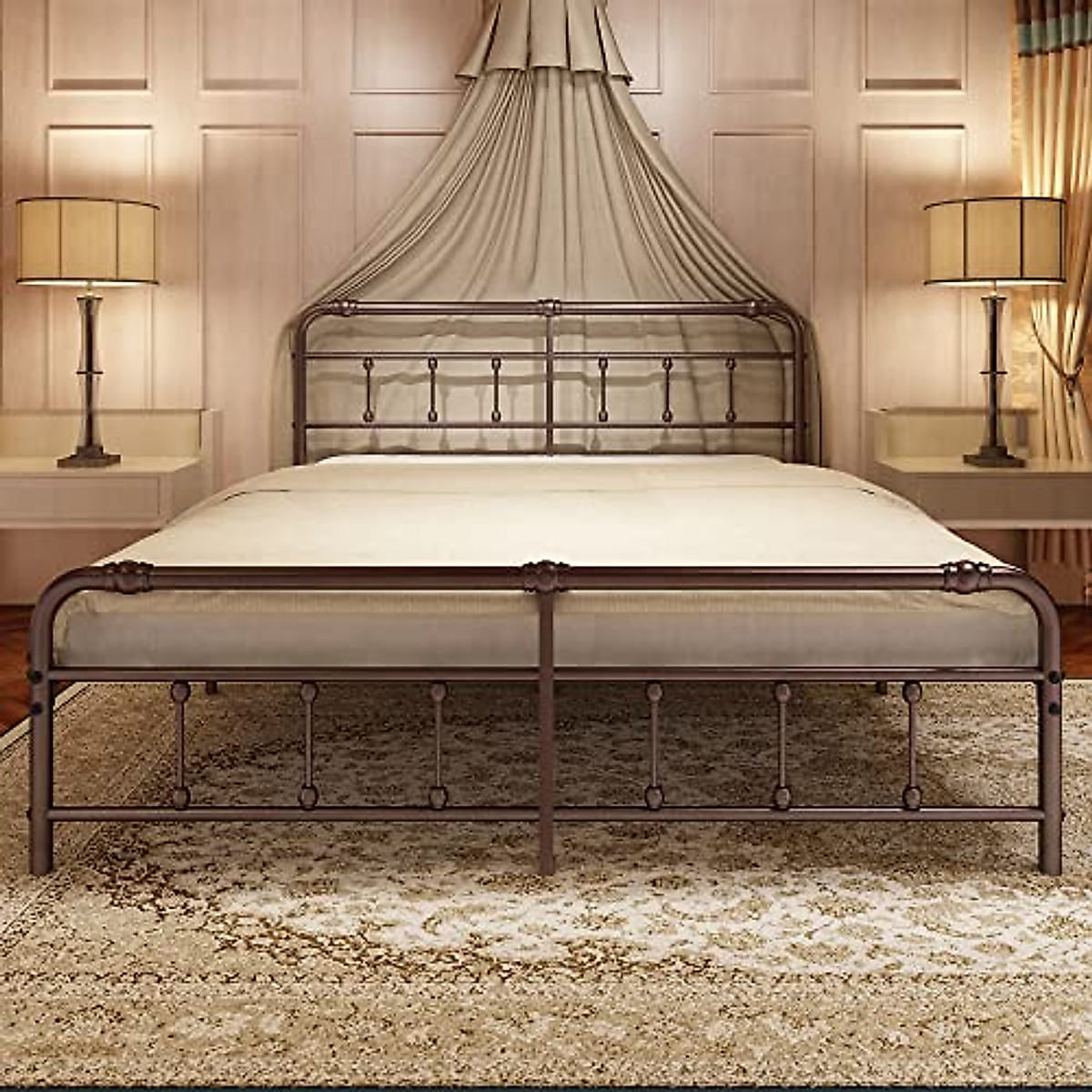 Ponsalion King-Bed-Frame with-Headboard and-Footboard Set - Platform Bed Frame King Size,16 Inches High,no Box Spring Needed,Easy to Assemble(Brown)