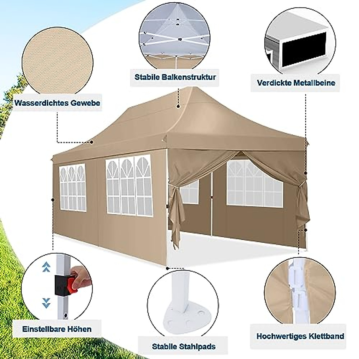 COBIZI 10x20 Pop Up Canopy Tent with 6 Removable Sidewalls, Easy Up Commercial Canopy, Waterproof and UV50+ Gazebo with Portable Bag, Adjustable Leg Heights,Party Tents for Parties