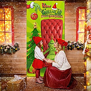 Christmas Door Cover Decorations ,Grinch Christmas Decorations The Grinch Door Cover Green Backdrop Funny Xmas Hanging Banners Merry Christmas Porch Sign for Indoor Outside Front Door Party Supplies