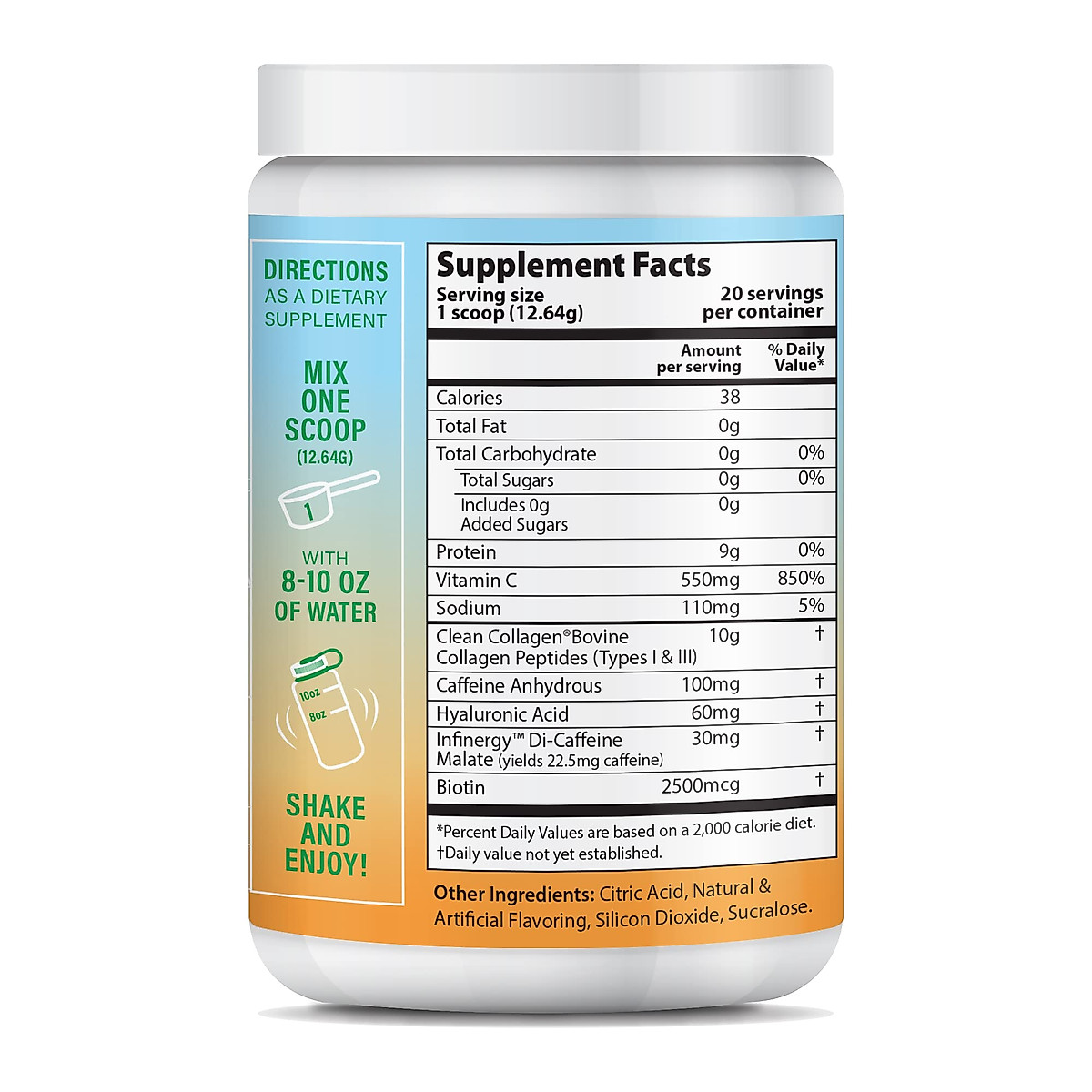 ABOUT YOUR COLLAGEN Peptide Energy Collagen Powder Hair, Nail, Skin, Type I & III,Caffeine for Energy, Vitamin C, Biotin, Hyaluronic Acid, Zero Sugar – 8.92 oz (Mango Passion)