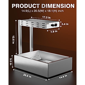 PYY French Fry Warmer Commercial Food Heat Lamp - 500W Food Warmer Light Free-Standing Warming Dump Station 5L Countertop Fries Food Warmer for Chips Churros Buffet Kitchen Restaurants