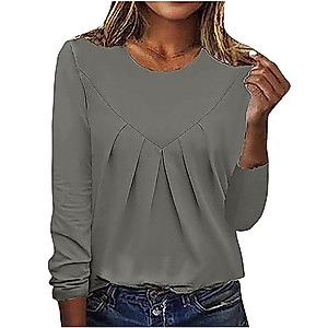 Womens Workout Tops Trendy 2023 Round Neck Ruched Slim fit Shirts Solid Color Long Sleeve Casual Basic Tee
