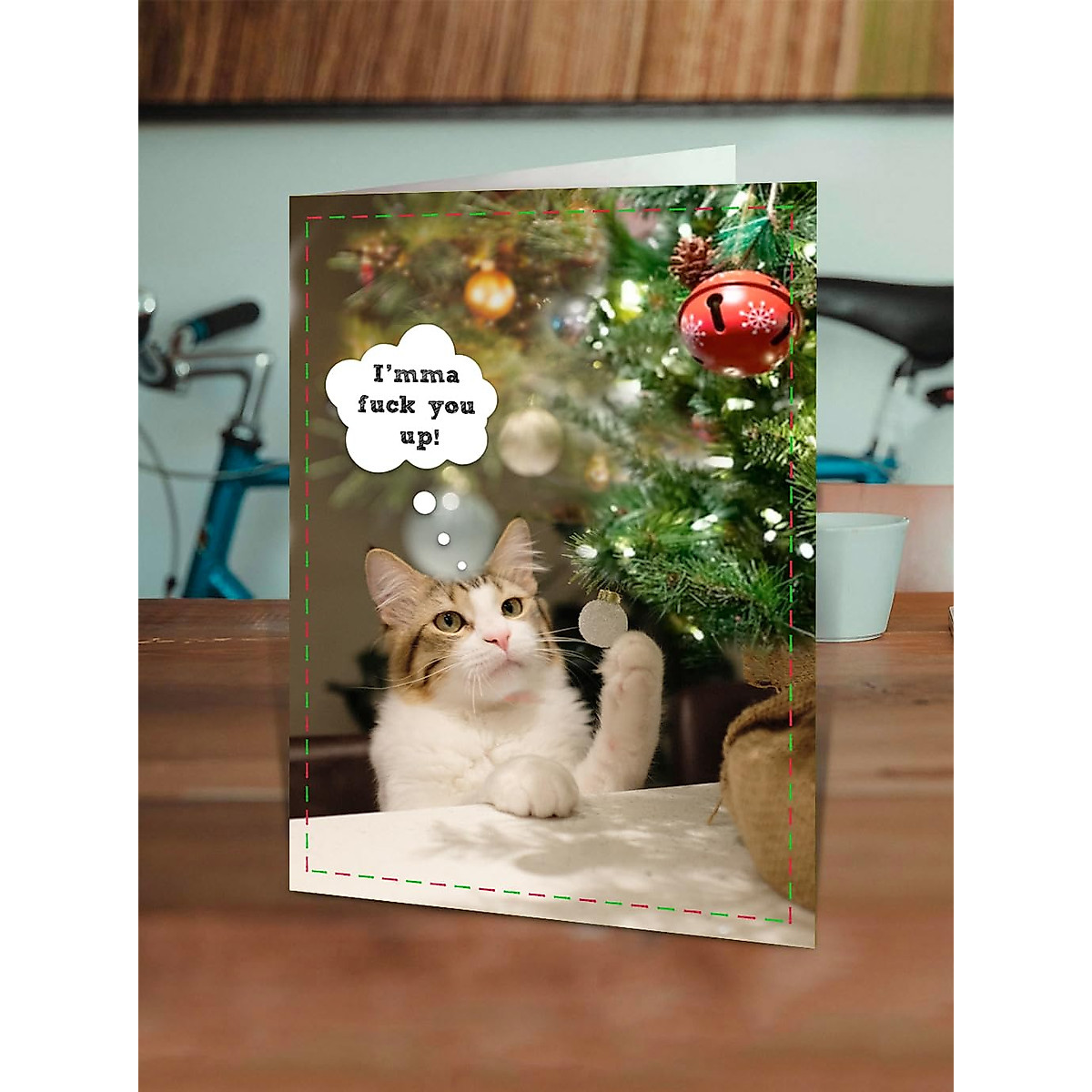 Brainbox Candy - Rude Christmas Card - 'I'mma F*ck You Up' - Cheeky Xmas Cards - Funny Seasonal Humour Cards - Rude Cat Themed Christmas Card - Cheeky Cat Xmas Card - For Cat Lovers