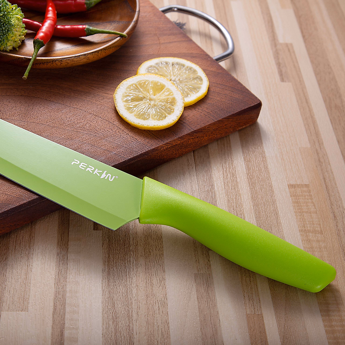 Perkin Chef Knife Kitchen Knife with Sheath Cooking Knife Stainless Steel with Non Stick Coating Ergonomic Handle