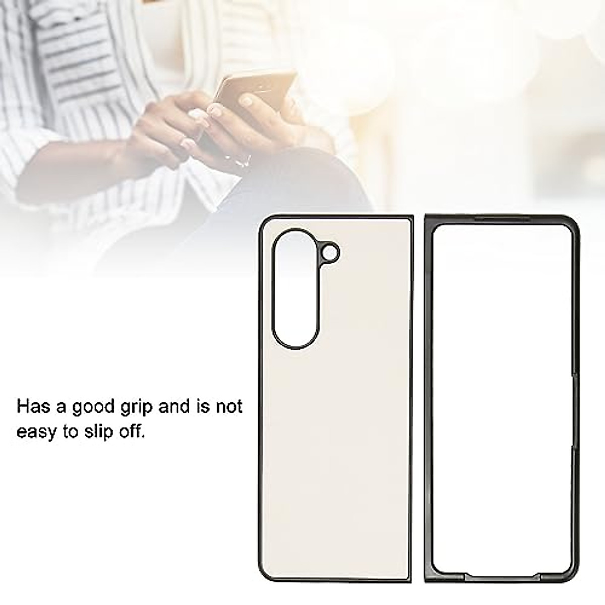 Shockproof Wear Resistant Phone Case for Samsung Galaxy Z fold 5 Case, PU Leather Flip Phone Cover for Samsung Fold 5 (Two Color Lychee Pattern White)