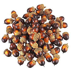 Pangda 60 Pack Artificial Acorns Lifelike with Acorn Cap Simulation Small Acorn for DIY Crafting, Wedding, House Decor (Color A)