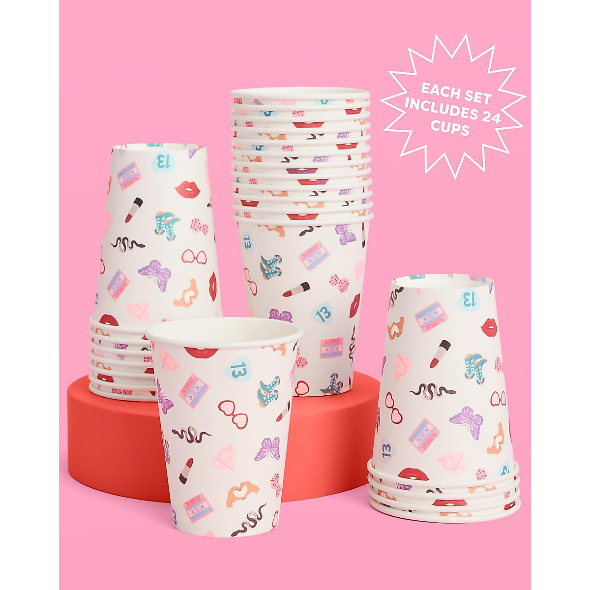 xo, Fetti Eras Party White Paper Cups | 24 Disposable 12 oz Cups | Concert Party Drinkware, Bachelorette Decorations, Birthday Tableware, Bridesmaid Supplies