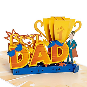 YOULEY Pop Up Fathers Day Card Funny Best Dad Card with Envelope and Note Card Father’s Day Gift Thank You Card Greeting Card Birthday Card for Dad Grandpa from Daughter Son Wife