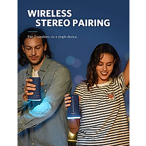 Bluetooth Speaker, Soundcore Flare Wireless Speaker by Anker, Portable Party Speaker with 360° Sound, Enhanced Bass, Ambient LED Light, IP67 Dustproof & Waterproof, and 12H Battery Life—Blue (Renewed)