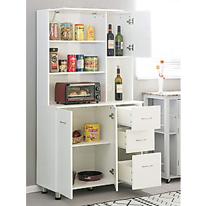 Basicwise Kitchen Pantry Storage Cabinet with Doors and Shelves, White
