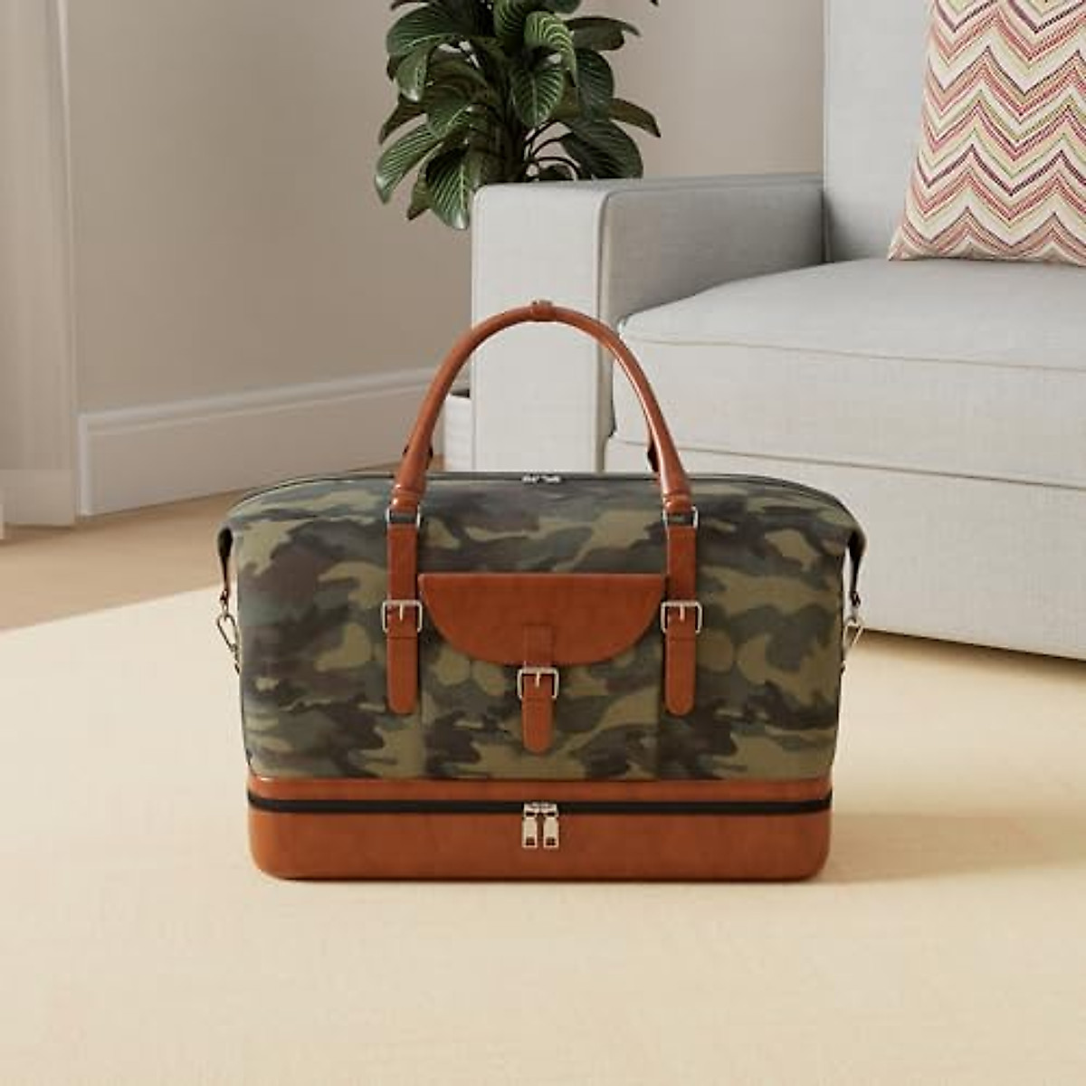 Travel Weekender Overnight Bags for Women - Large Weekender Bag with Waterproof Shoes Compartment Toiletry Bag Carry On Duffel Bag for Women Men 3Pcs Set