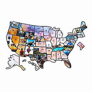 US Photo Map – 24 x 36 inch Light Watercolor United States Travel Memory Map – Personalize with Photos of the States You've Been To - Includes Cutting Stencils and Photo Cropping Website Access