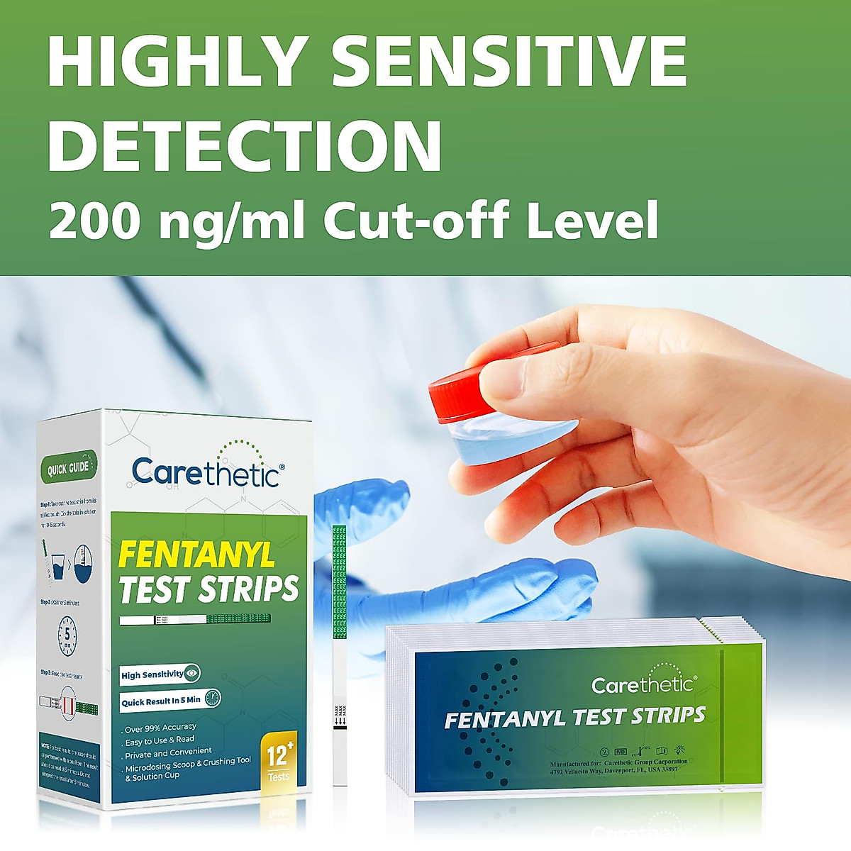 Fentanyl Testing Strips - Carethetic Fentanyl Test Strips for Powder, Liquid & Pills - Fentanyl Test Kit for Drugs Includes - 12 FYL Test Strips + Micro Scoop + Specimen Cup + Manual + Quick Guide