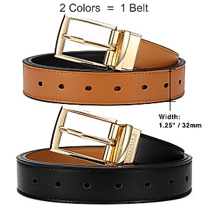 Reversible Belt for Women, CR 1.25" Womens Leather Belt for Jeans Pants - 2 Styles in One Belt
