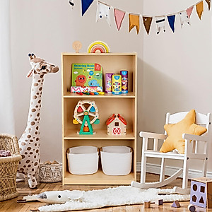 OOOK 3 Tier Montessori Toy Shelf and Bookcase, Display Cabinet, Toy Organizers and Storage with Anti Tipping Settings, Wooden Book Shelf for Kids Rooms, Classroom, Playroom, Nursery, School