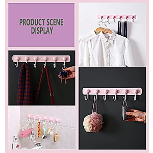 BOSGAS Adhesive Wall Hook with 6 Rotate Hooks,Wall Coat Rack, Perfect for Hanging Clothes Cooking Tool Towel in Kitchen and Bedroom, Easy to Use, Strong Bearing Capacity (Pink 2 Pack)