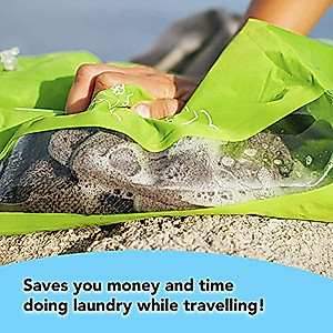 Scrubba Portable Wash Bag – Foldable Hand Washing Machine for Hotel and Travel – Light and Small Eco-friendly Camping Laundry Bag for Washing Clothes Anywhere Green Green 6.3" x 2.4" x 2.4"