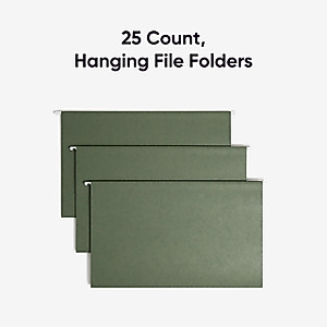 Smead Hanging File Folders for Documents, with 1/5-Cut Tabs, Legal Size, File Organizer for Filing Cabinets, Legal and Office Supplies, Standard Green, 25 Pack (64155)