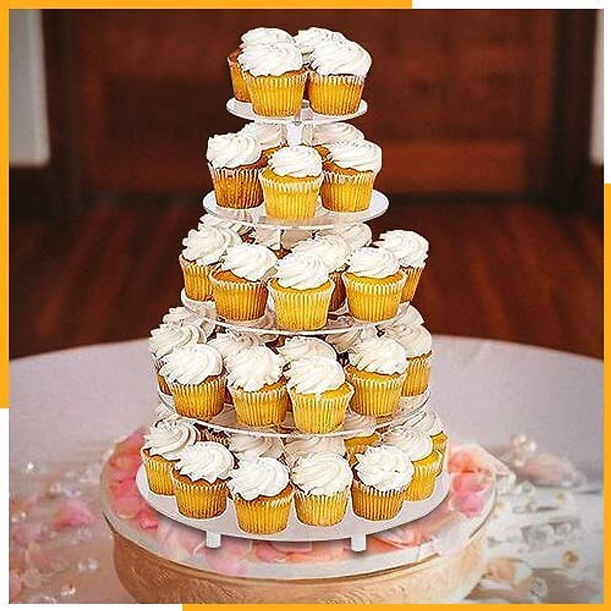 Jusalpha Large 5-Tier Acrylic Round Wedding Cake Stand/Cupcake Stand Tower/Dessert Stand/Pastry Serving Platter/Food Display Stand (5RF)