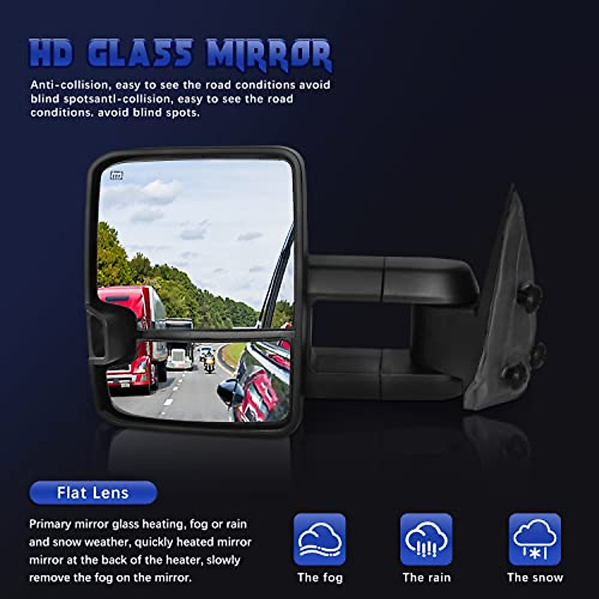 PZ Driver and Passenger Side Tow Mirrors with POWER HEATED,AMBER SIGNAL,Clearance lamp,BLACK,Replacement Fit for 1999-2002 SILVERADO SIERRA 1500 2500/HD 3500