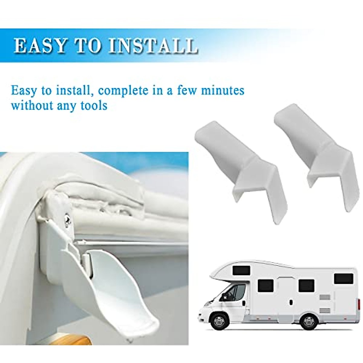 Rain Gutter Spout, RV Gutter Spouts, 𝑼𝒏𝒊𝒗𝒆𝒓𝒔𝒂𝒍 𝑺𝒊𝒛𝒆 to Protect The top of The RV in Rainy Days, Directs Rainwater Away from The Sides of Your RV, Left and Right Side, 2 Left & 2 Right）