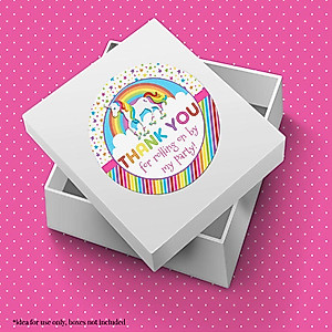 Rainbow Unicorn Roller Skating Themed Thank You Sticker Labels for Kids, 40 2" Party Circle Stickers by AmandaCreation, Great for Party Favors, Envelope Seals & Goodie Bags
