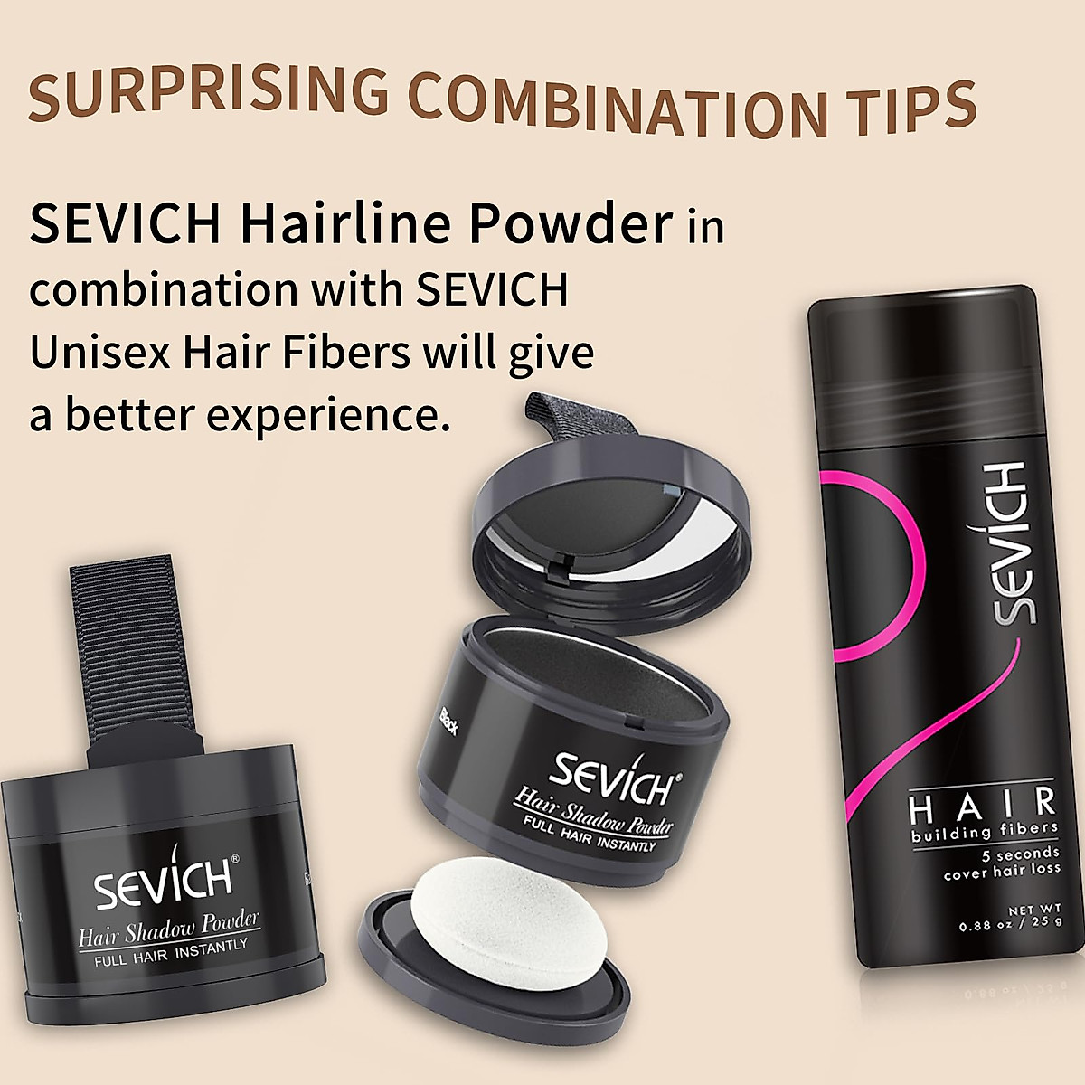 Sevich Hairline Powder，Instantly Conceals Hair Loss, Root Touch up Powder, Hair Shadow Toppers for Women & Men, Touch Up for Thinning Gray Hair, Windproof & Sweatproof, Medium Brown