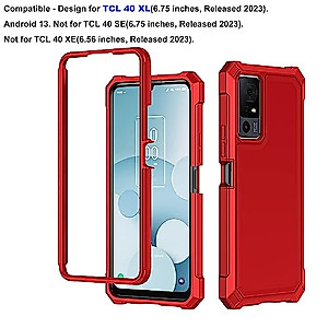 Ailiber for TCL 40 T Phone Case, TCL 40XL Case with Screen Protector 6.75", Dual Layer Structure Protection, Shock-Absorbing Corner TPU Bumper, Slim Silicone Rugged Cover for TCL 40 XL/TCL 40T-Red