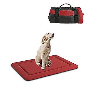 AnberCare Roll Up Foldable Packable Dog Bed Indoor Outdoor Pet Mat Washable Waterproof Travel Dog Mat with Anti-Slip Design 36 x 24 Inch Mat for Small Medium Large Pet Red