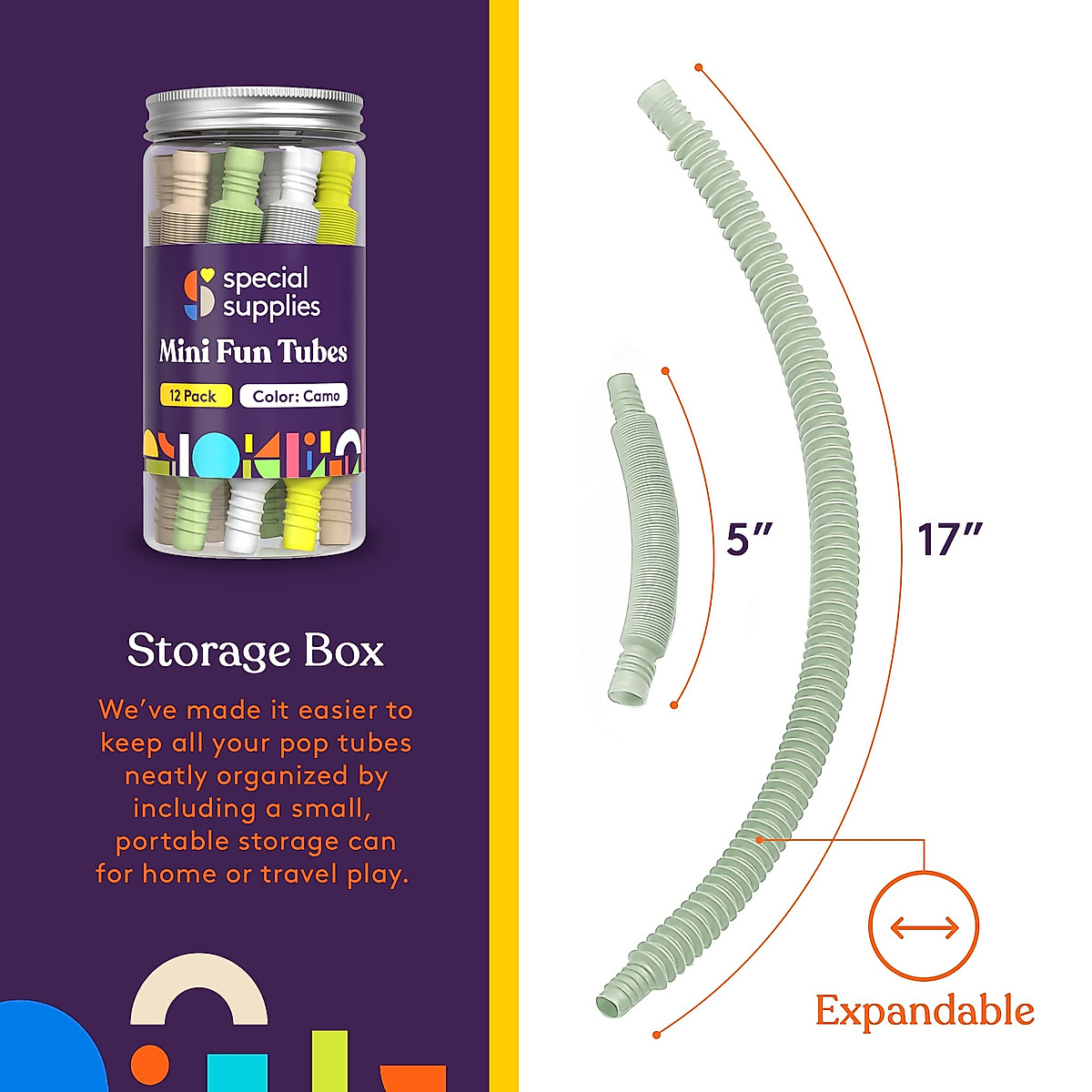 Special Supplies Fun Pull and Stretch Tubes for Kids - Pop, Bend, Build, and Connect Toy, Provide Tactile and Auditory Sensory Play, Colorful, Heavy-Duty Plastic (Camo-12)