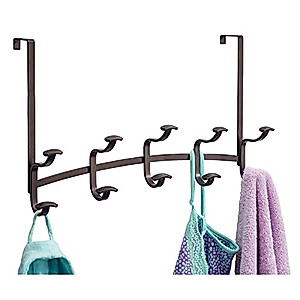 mDesign Decorative Metal Over Door 10 Hook Storage Organizer Rack for Coats, Hoodies, Hats, Scarves, Purses, Leashes, Bath Towels, Robes, Clothing - Hydra Collection - 2 Pack - Bronze