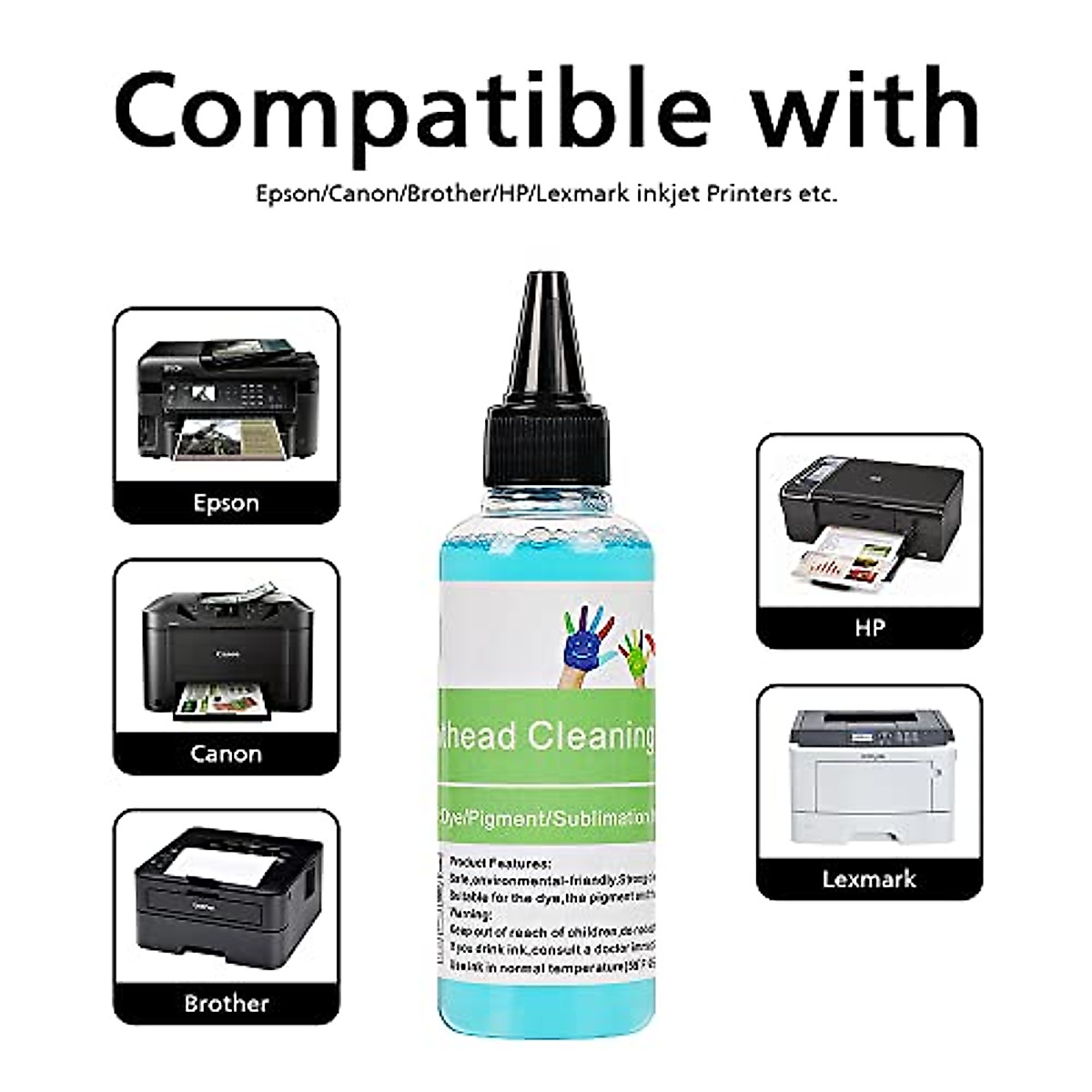 Printhead Cleaning Kit Fit for Inkjet Printers HP, Epson, Canon, Brother & Lexmark, Printers Cleaning Kit(100ml)