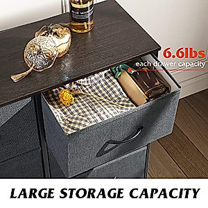 WLIVE Fabric Dresser for Bedroom, 6 Drawer Double Dresser, Storage Tower with Fabric Bins, Chest of Drawers for Closet, Living Room, Hallway, Nursery, Dark Grey