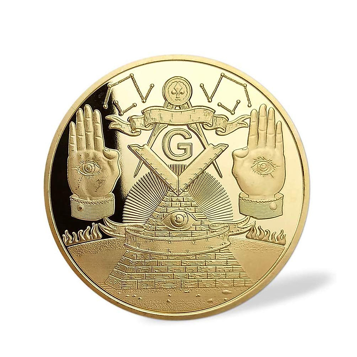 Masonic Challenge Coin Square Compass Freemason Lodge Family Map Working Tools