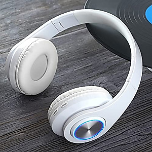 Niaviben 3 in 1 Wireless Headphones Bluetooth Headset Color LED Light Gaming Headset Stereo Headset with Microphone MP3 Player Headset White