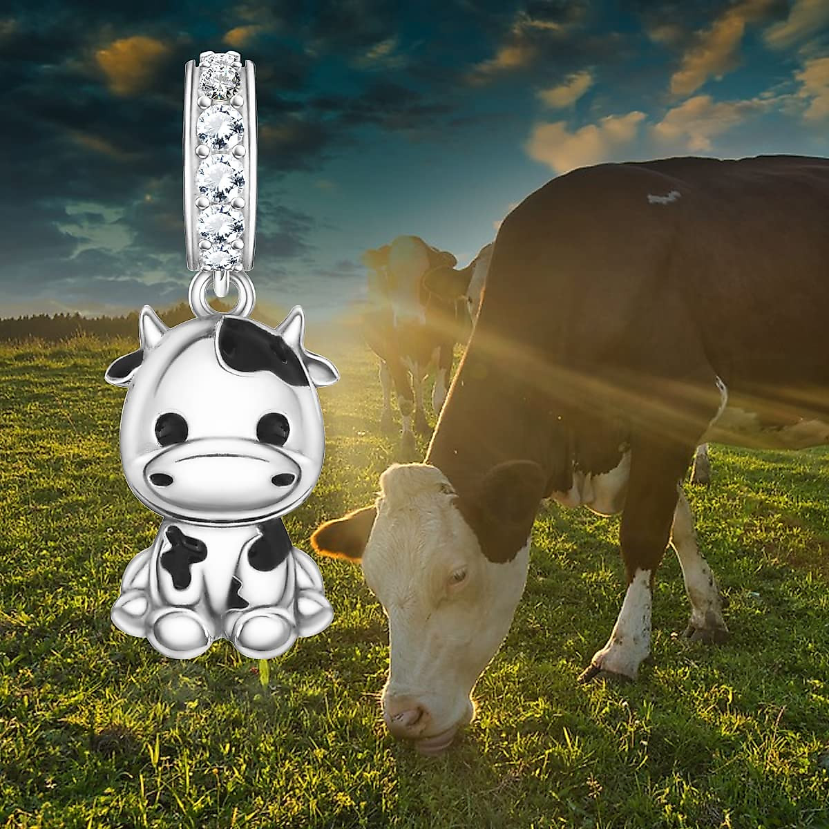 PROESS Sterling Silver Cow Charm Highland Cow Charm Cow Bead Cow Jewelry Gifts for Women