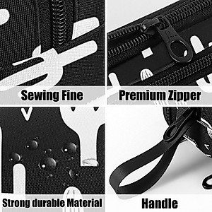 Fustylead Black and White Fun Western Cactus Pencil Pen Case with 3 Compartments, Lightweight & Spacious Stationery Bag Cosmetics Bag