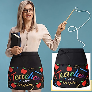 4 Pieces Waist Apron for Teachers with 3 Pockets Waterproof Half Aprons Back to School Teacher Apron for Teacher Appreciation Gift As Pictures Shown