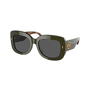Tory Burch Women's Round Fashion Sunglasses, Olive/Solid Grey, One Size