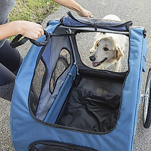 PetSafe Happy Ride Aluminum Dog Bicycle Trailer - Supports up to 110 lbs - Easy to Connect and Disconnect to Bikes - Includes Three Storage Pouches and Safety Tether - Collapsible to Store - Large