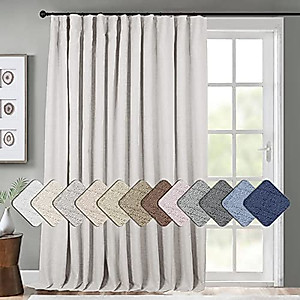 INOVADAY Linen Blackout Curtains 96 Inches Long, Thermal Sliding Door Curtains 100% Black Out Extra Wide Patio Door Curtains Farmhouse Sliding Glass Door Curtain Drapes (W100 x L96, 1 Panel, Beige)
