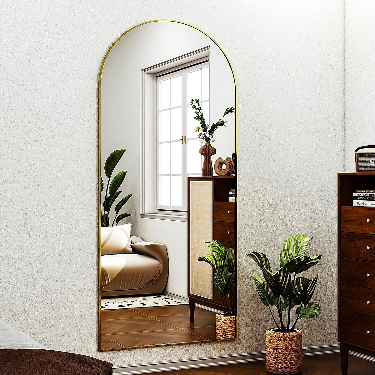 Easly 71"x30" Extra Large Arched Full Length Mirror - Leaning Mirror Arch Wall-Mounted Mirrors - Aluminum Alloy Frame Modern Simple Home Decor - for Living Room Bedroom Cloakroom, Gold